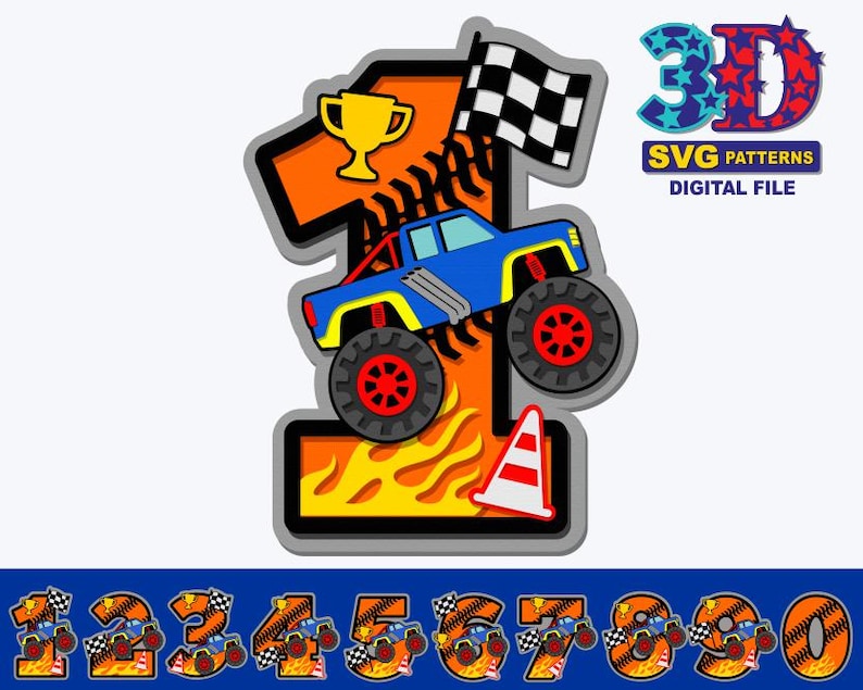 Monster Truck Birthday Party Numbers, Monster Truck Svg, Boy Birthday ...