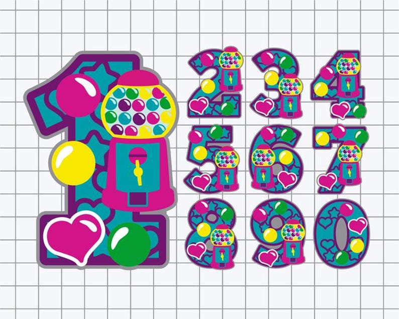 Bubblegum Birthday Numbers SVG: Alphabet DIY (digital Download) - Etsy