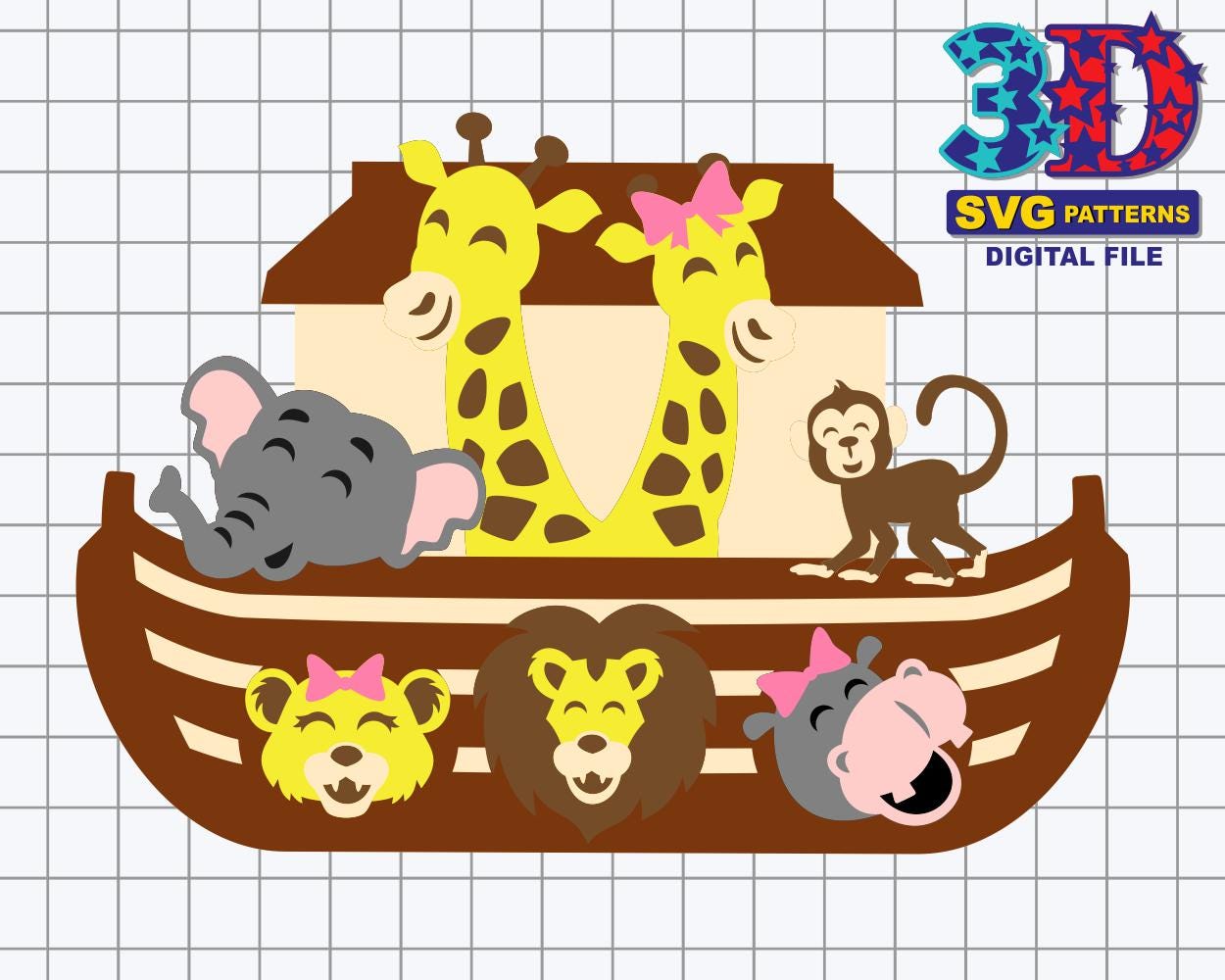 Noah's Ark SVG, Animals SVG, Cute Animals Svg, Noah's Ark 3D Svg, DIY ...