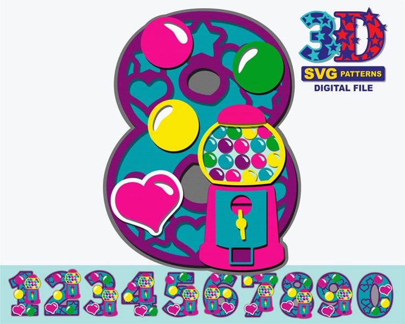 Bubblegum Birthday Numbers SVG: Alphabet DIY (digital Download) - Etsy