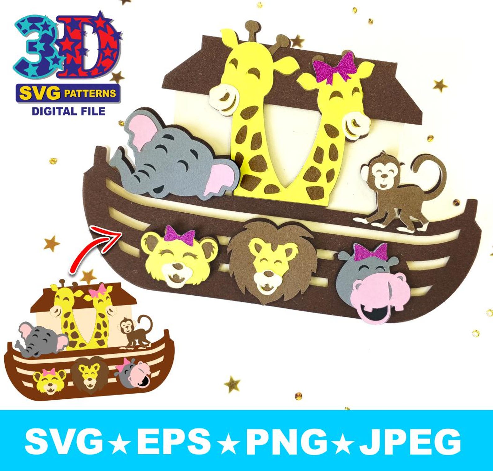 Noah's Ark SVG, Animals SVG, Cute Animals Svg, Noah's Ark 3D Svg, DIY ...