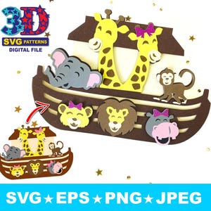 Noah's Ark SVG, Animals SVG, Cute Animals Svg, Noah's Ark 3D Svg, DIY ...