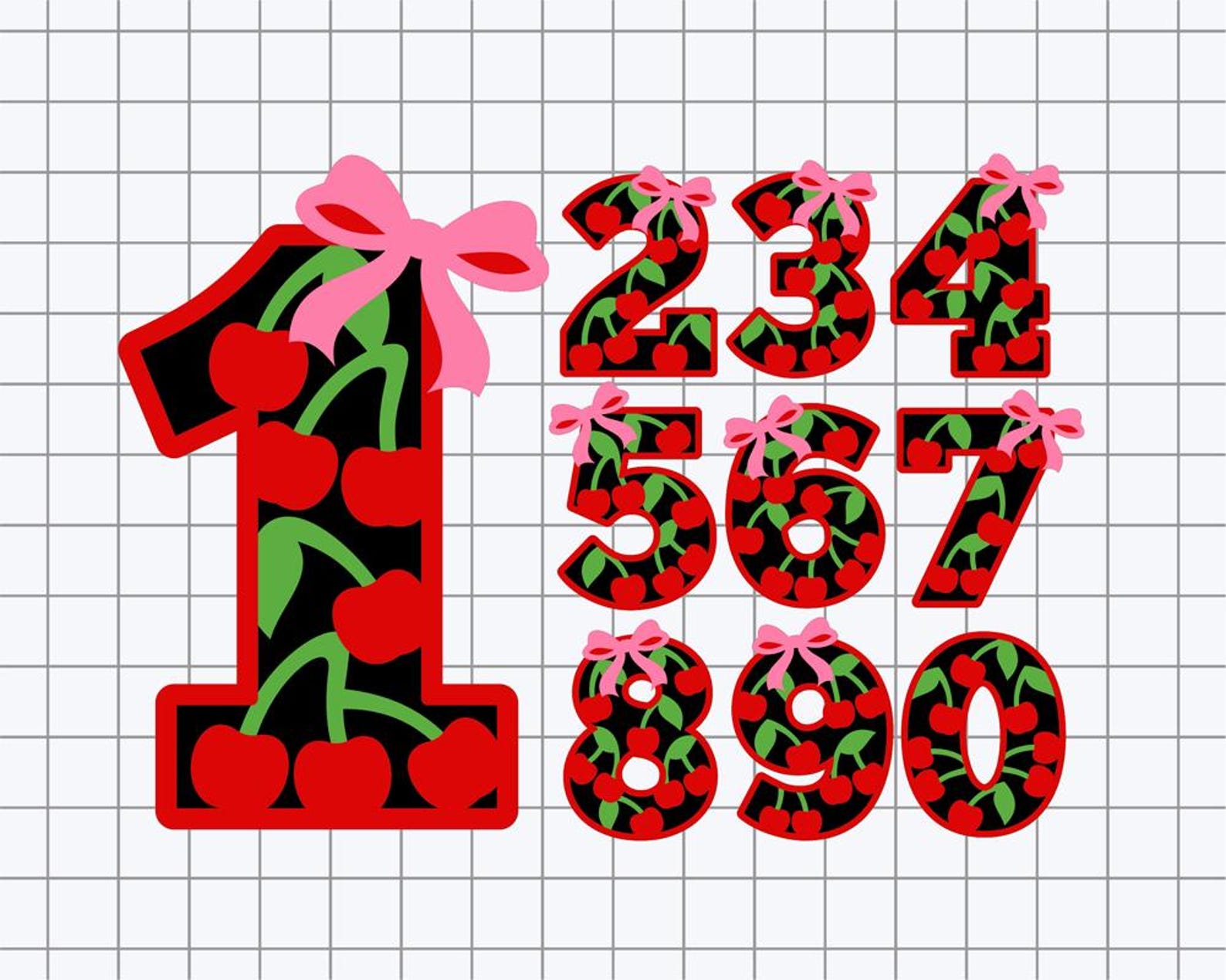 Cherry Birthday Party Numbers SVG: DIY Cricut Silhouette (digital ...