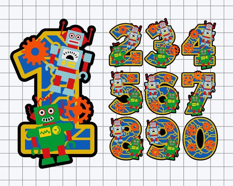Robots Birthday Numbers SVG: DIY Party Decor (digital Download) - Etsy