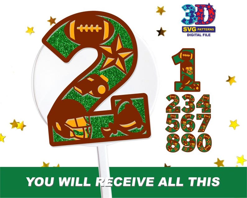 Football Birthday Numbers SVG: DIY Cake Topper, Any Age (digital ...