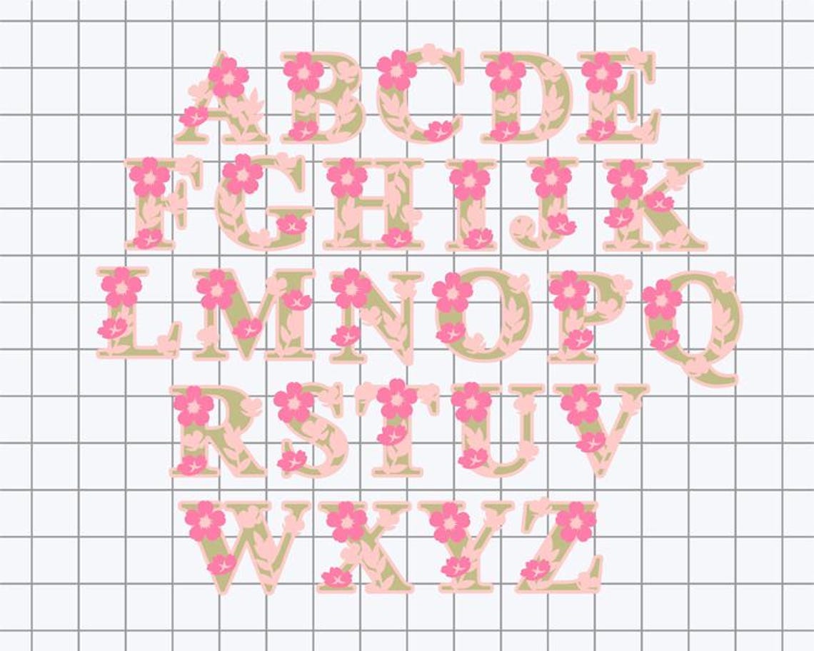 Cherry Blossom Alphabet SVG: Floral Letters, DIY Cricut Silhouette ...