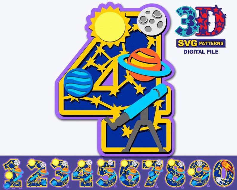 Astronomy Birthday Numbers SVG: Stargazing Party Decor (digital ...