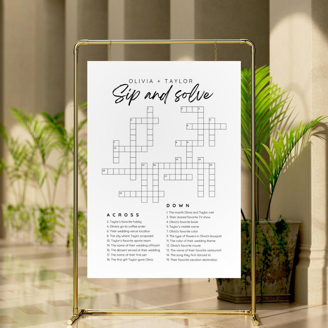 Sip and Solve, Custom Wedding Crossword Puzzle Template, Extra Large ...