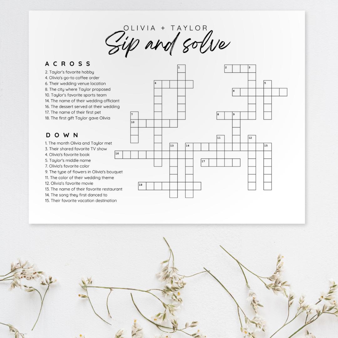 Sip and Solve Wedding Crossword Puzzle: (DIY Template With Instructions ...