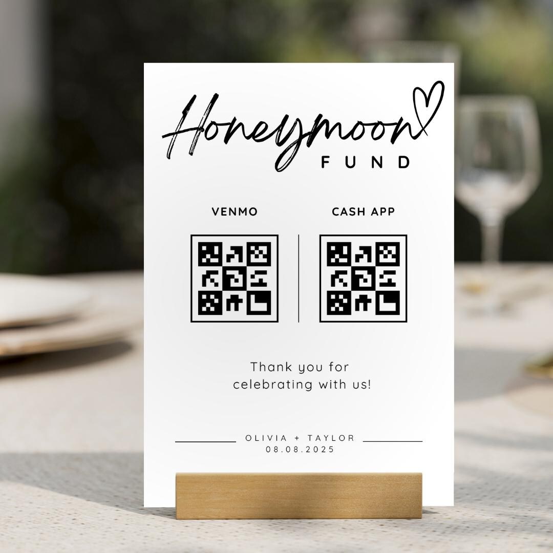 Honeymoon Fund Sign, Wedding Fund Cash Gift Template, Honeymoon Fund QR ...