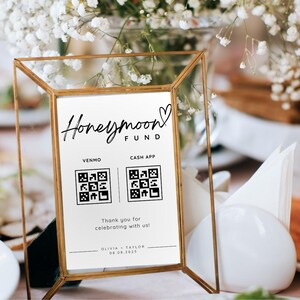Honeymoon Fund Sign, Wedding Fund Cash Gift Template, Honeymoon Fund QR ...