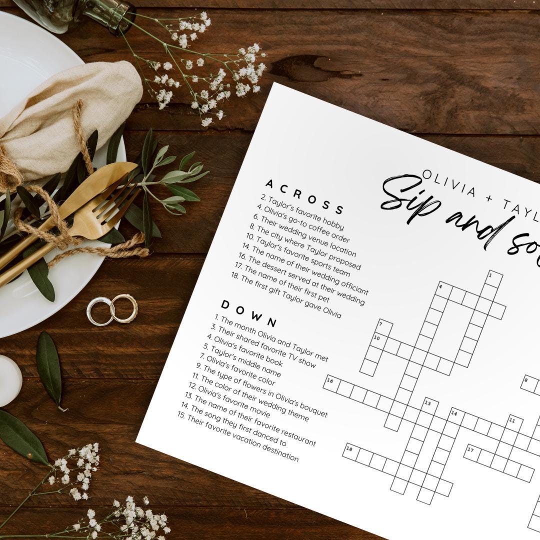 Sip and Solve, Custom Wedding Crossword Puzzle Template, Extra Large ...