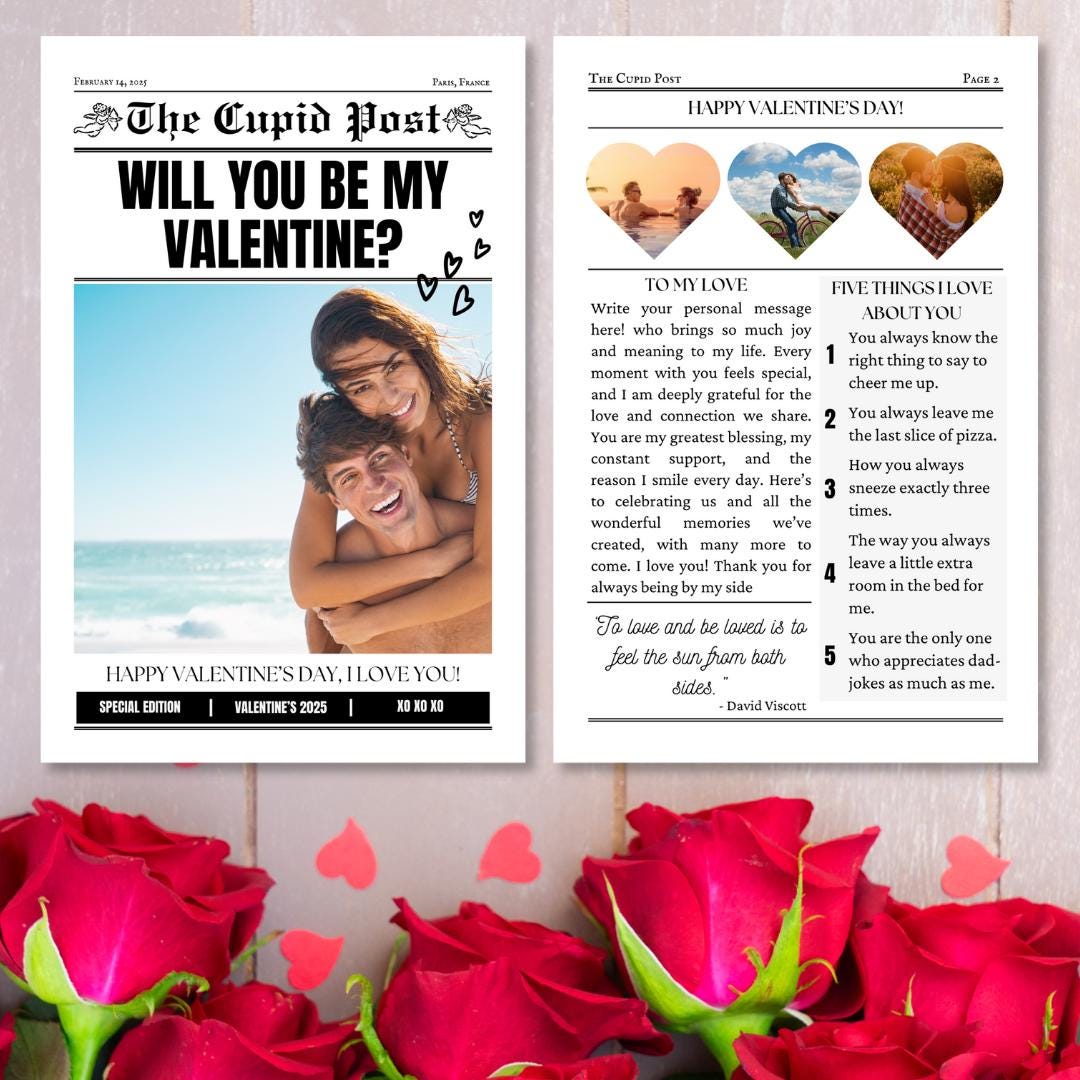 Valentines Day Newspaper Card, 5x7 4x6, Printable Will You Be My ...