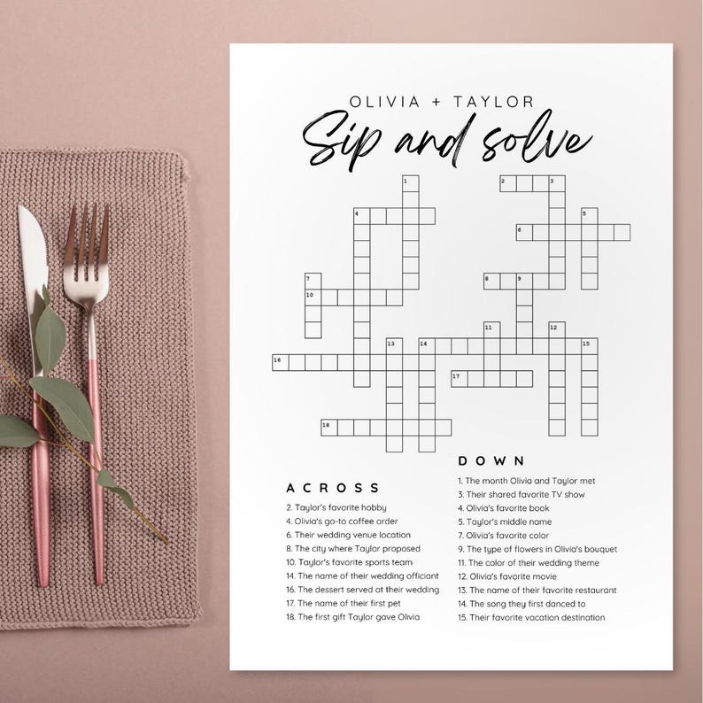 Sip and Solve Wedding Crossword Puzzle: (DIY Template With Instructions ...