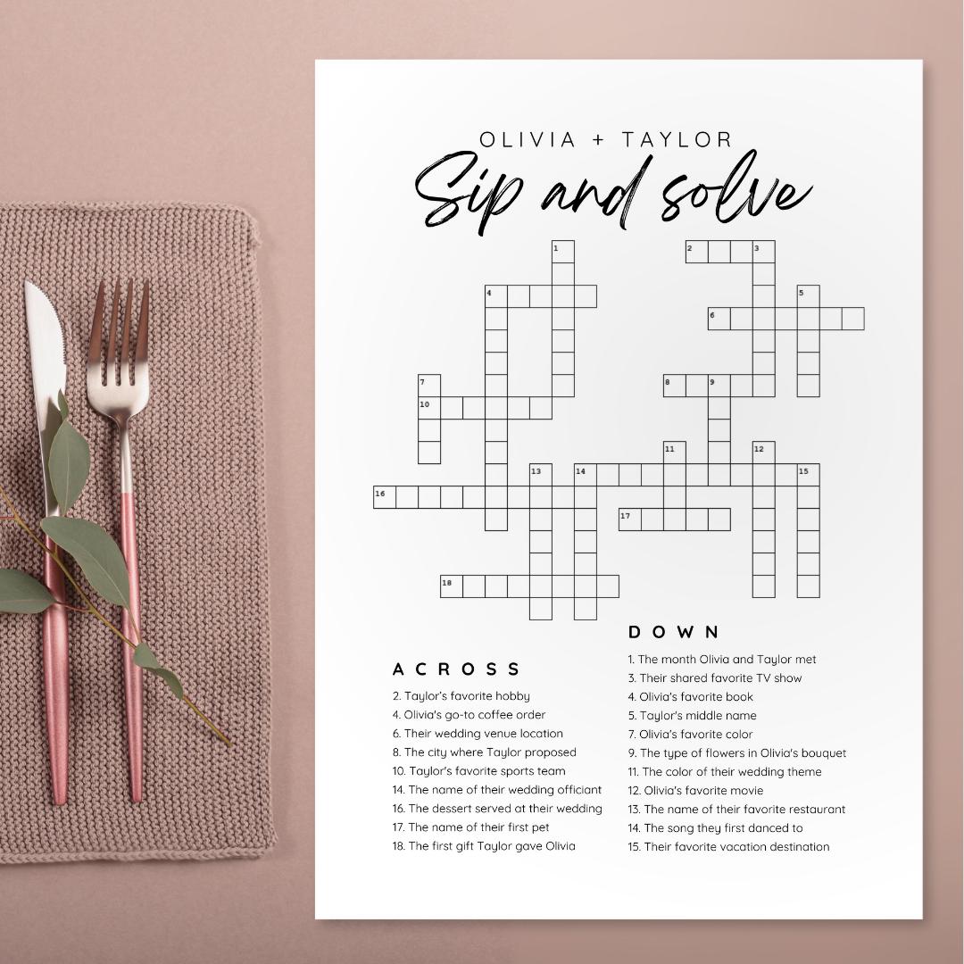 Sip and Solve Wedding Crossword Puzzle: (DIY Template With Instructions ...