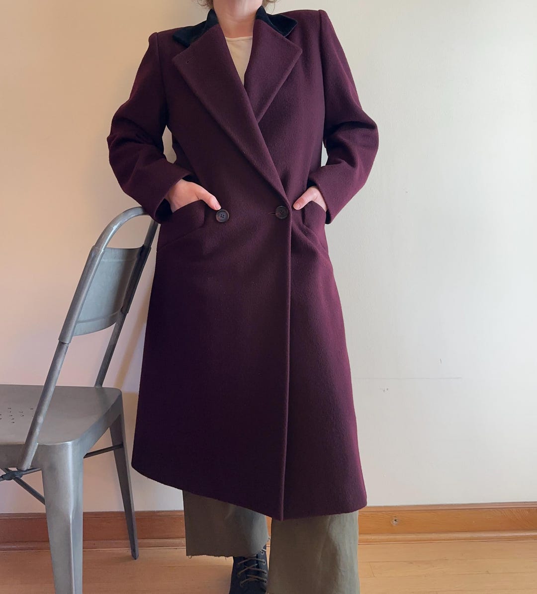 Jones New York - Vintage Purple Wool Double-breasted Long Overcoat ...
