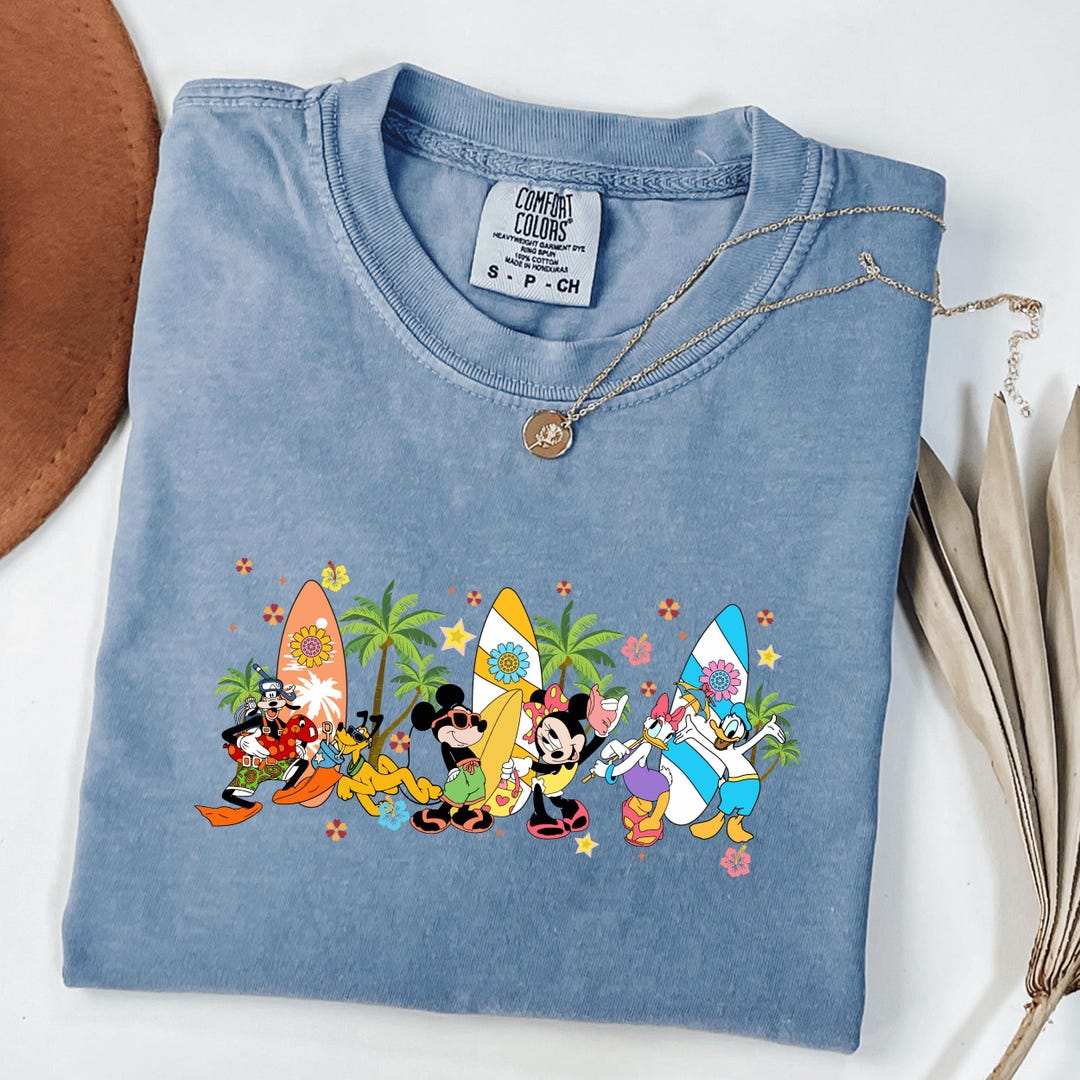 Mickey Surfing and Friends Comfort Colors Tee, Surf’s up Disney Shirt ...