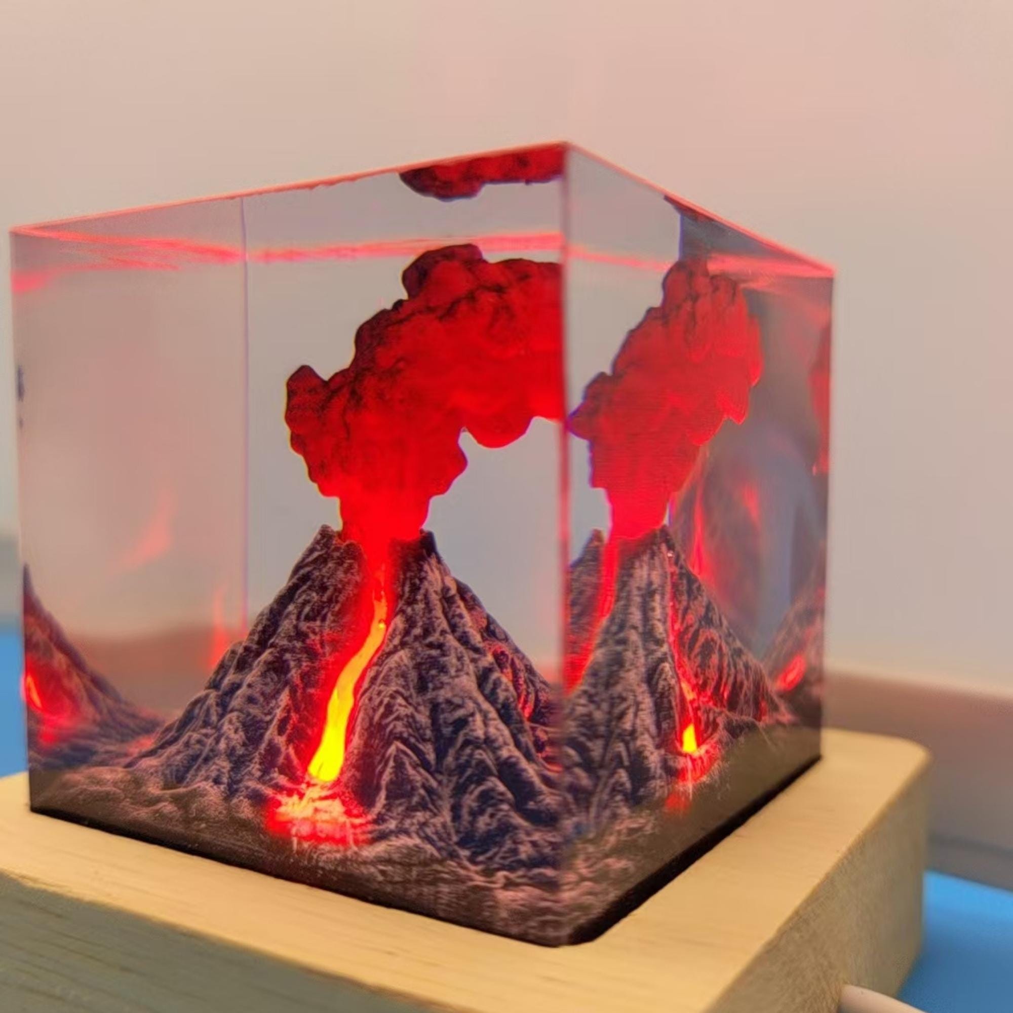 Volcano Resin Night Lights-volcano Erupting Resin Lamp-3d Resin LED ...