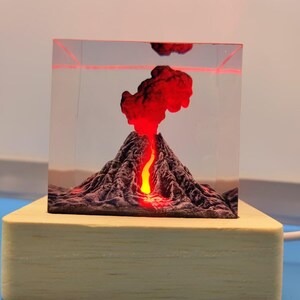 Volcano Resin Night Lights-volcano Erupting Resin Lamp-3d Resin LED ...