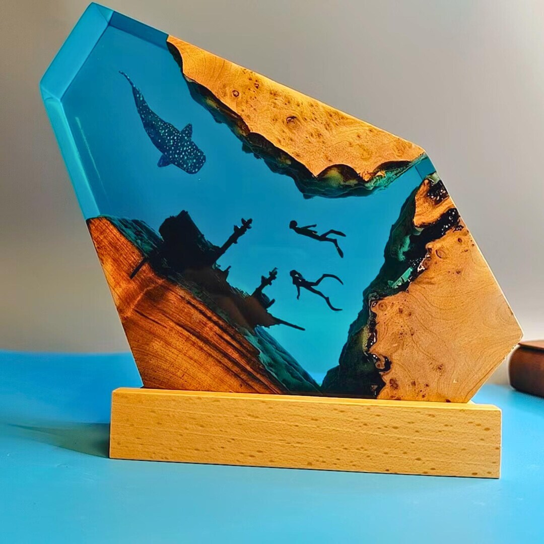 Diver Shipwreck Night Light Home Desk Decor, Whale Shark Resin Lamp ...