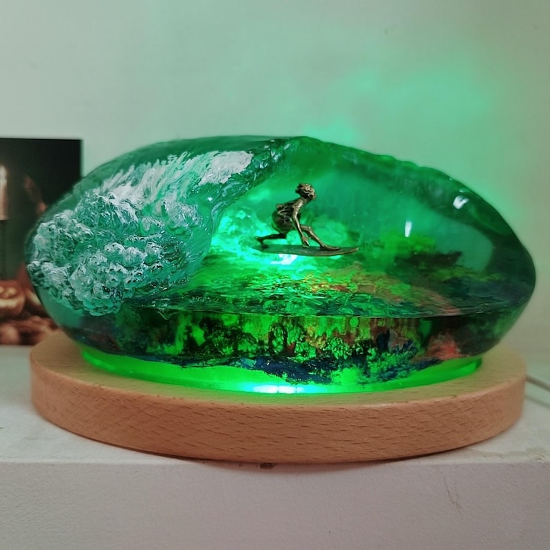 Ocean Wave Resin Night Light - Handmade Surfboard Lamp With LED ...