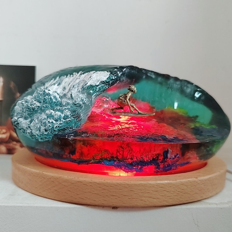 Ocean Wave Resin Night Light - Handmade Surfboard Lamp With LED ...