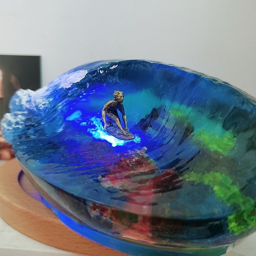 Ocean Wave Resin Night Light - Handmade Surfboard Lamp With LED ...