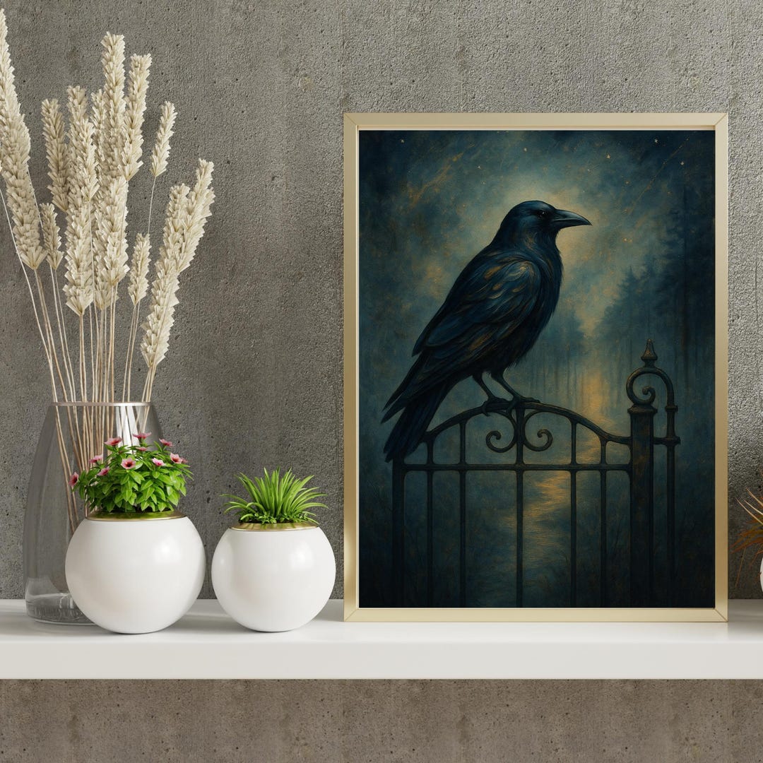 Crow on Gate Art Print, Dark Forest Wall Decor (digital Download) - Etsy
