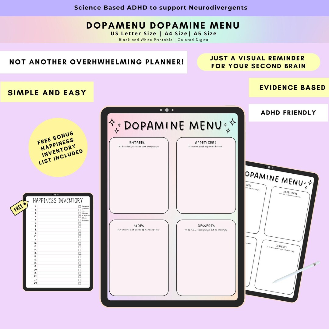 ADHD Planner Organizer ADHD Dopamenu Dopamine Menu Planner ADHD Adult ...
