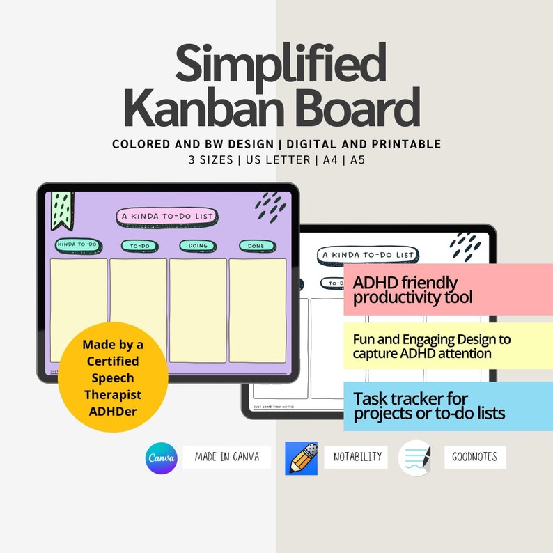 ADHD Tool Kanban Board Project Management ADHD Organizer ADHD Digital ...