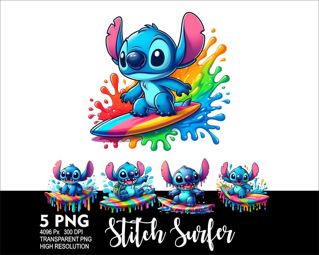 Stitch Surfer 5 PNG Design for Sublimation Png 300DPI High Resolution ...