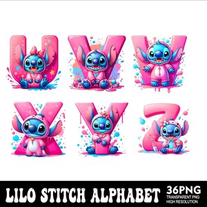 Cartoon Lilo Stitch Alphabet PNG Letters Design Pink Stitch Letters Png ...
