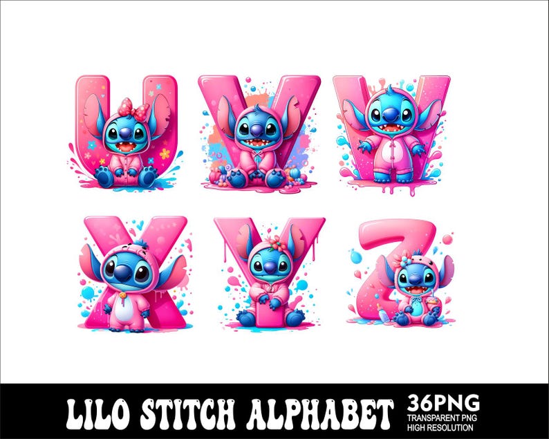 Letras del alfabeto de Lilo Stitch en formato PNG, diseño de letras ...