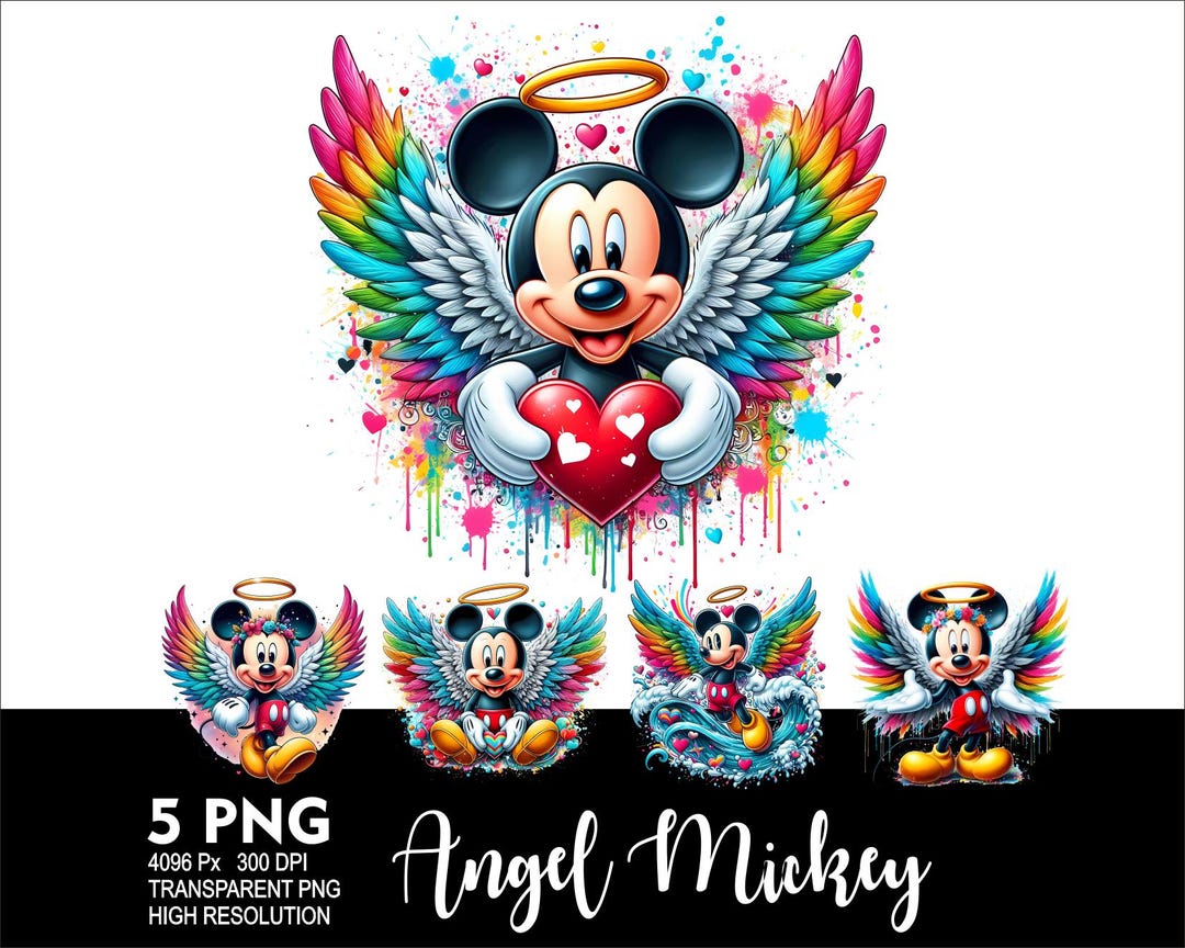 Angel Mickey Wings 5 PNG Mouse Design for Sublimation Png 300DPI High ...