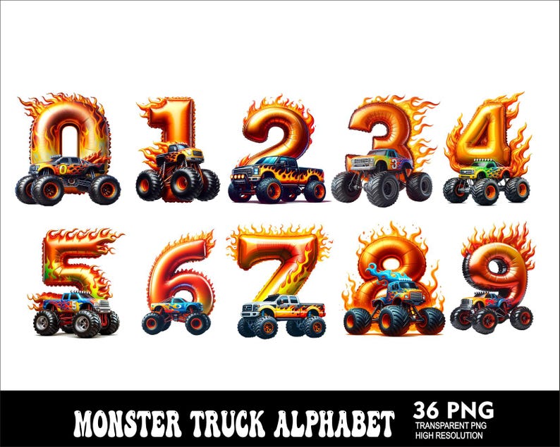 Monster Truck Alphabet PNG Letters Design Monster Truck Letters Png ...