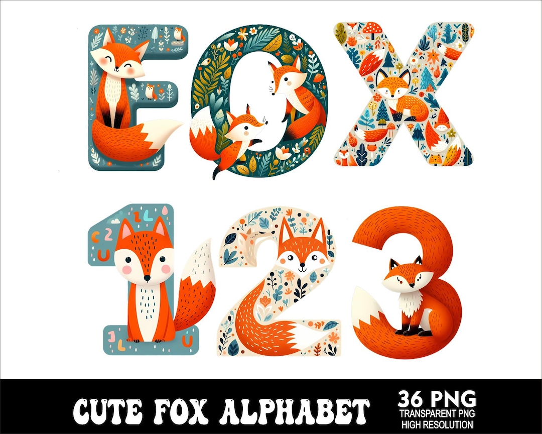 Cute Fox Alphabet PNG Letters Design Animals Fox Letters Png Fox Font ...