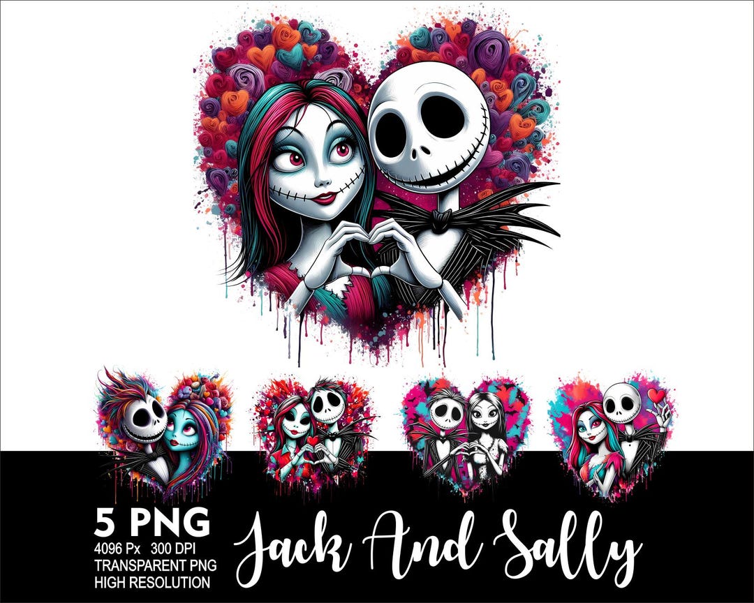 Jack and Sally Heart Love 5 PNG Design for Sublimation Png 300DPI High ...