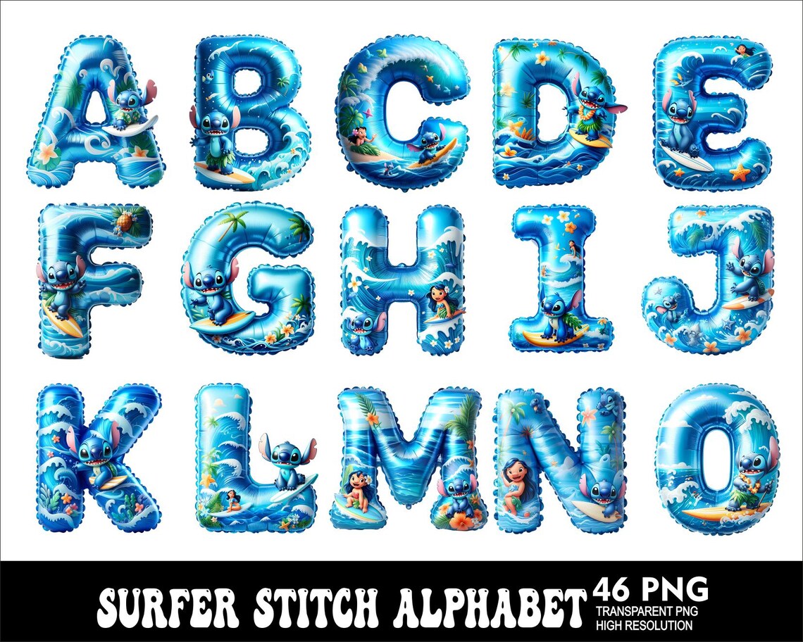 Surfer Stitch Alphabet PNG Letters Design Surfing Stitch Letters Png ...