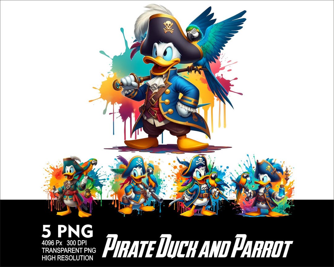 Pirate Duck and Parrot 5 PNG Design for Watercolor Sublimation Png ...