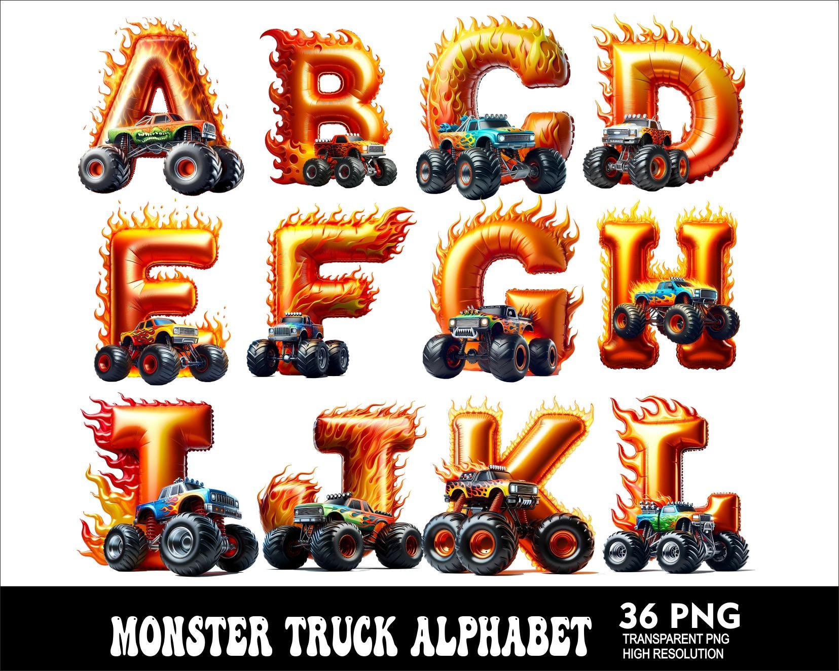 Monster Truck Alphabet PNG Letters Design Monster Truck Letters Png ...