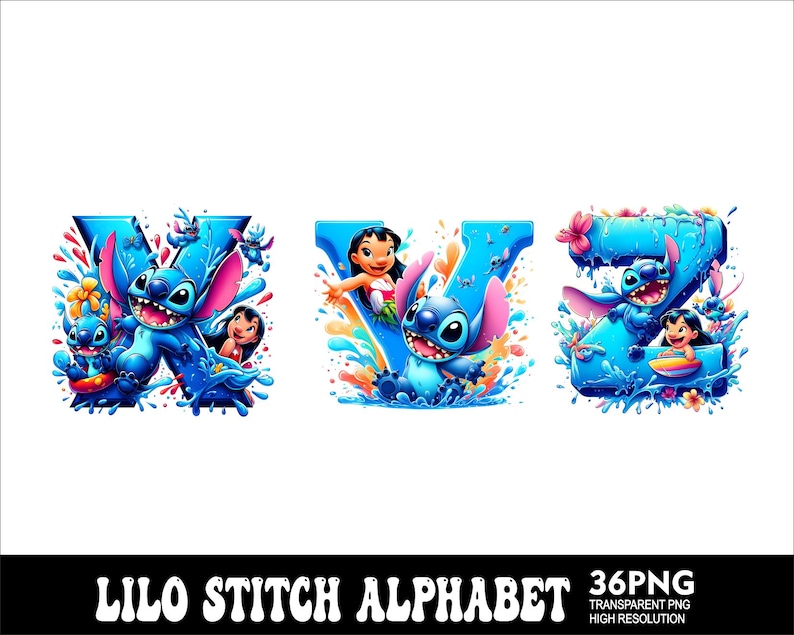 Cartoon Lilo Stitch Alphabet PNG Letters Design Stitch Letters Png Baby ...
