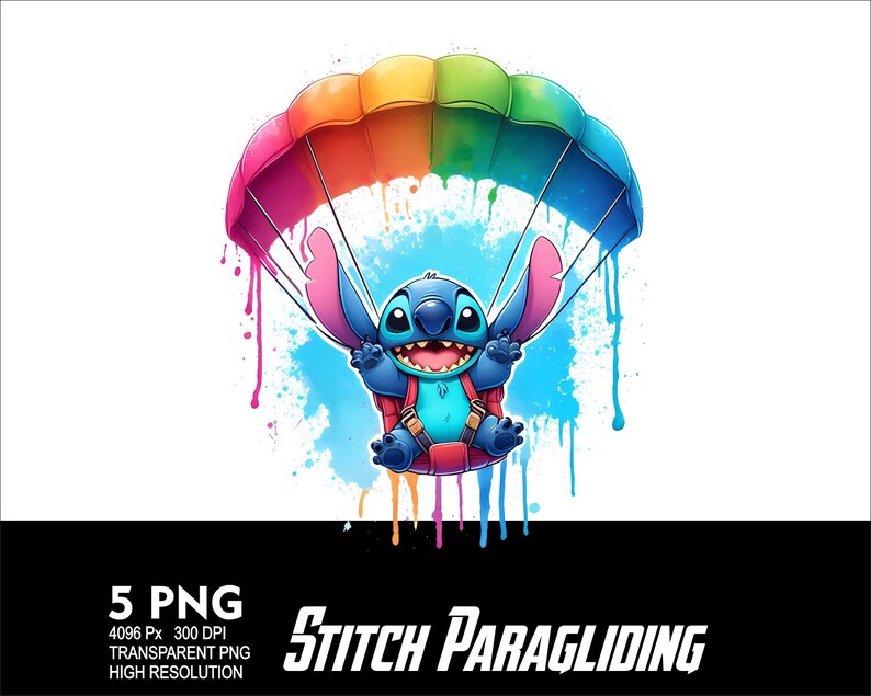 Stitch Paragliding 5 PNG Design for Sublimation Png 300DPI High ...