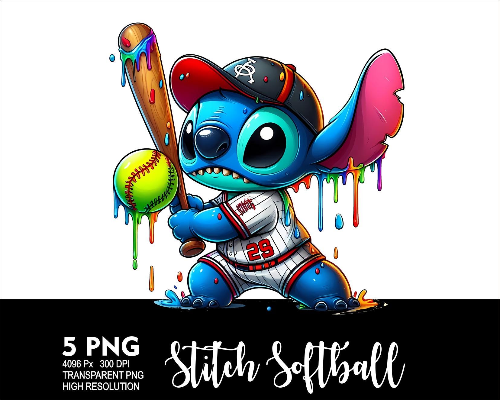 Stitch Softball 5 PNG Design for Sublimation Png 300DPI High Resolution ...