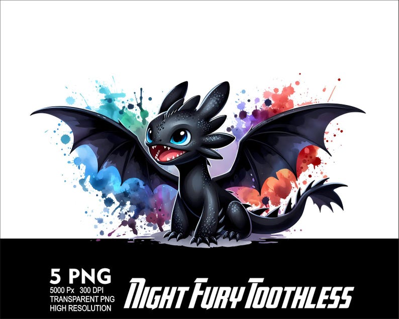 Cartoon Toothless Night Fury Watercolor 5 PNG Toothless Design for ...
