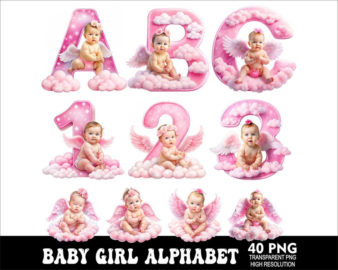 Letras PNG del alfabeto de niña ángel Diseño Letras de bebé rosa Png ...