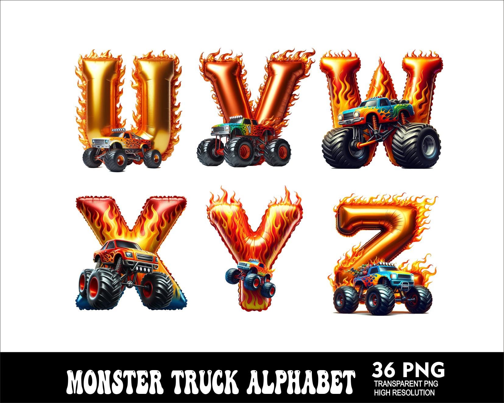 Monster Truck Alphabet PNG Letters Design Monster Truck Letters Png ...