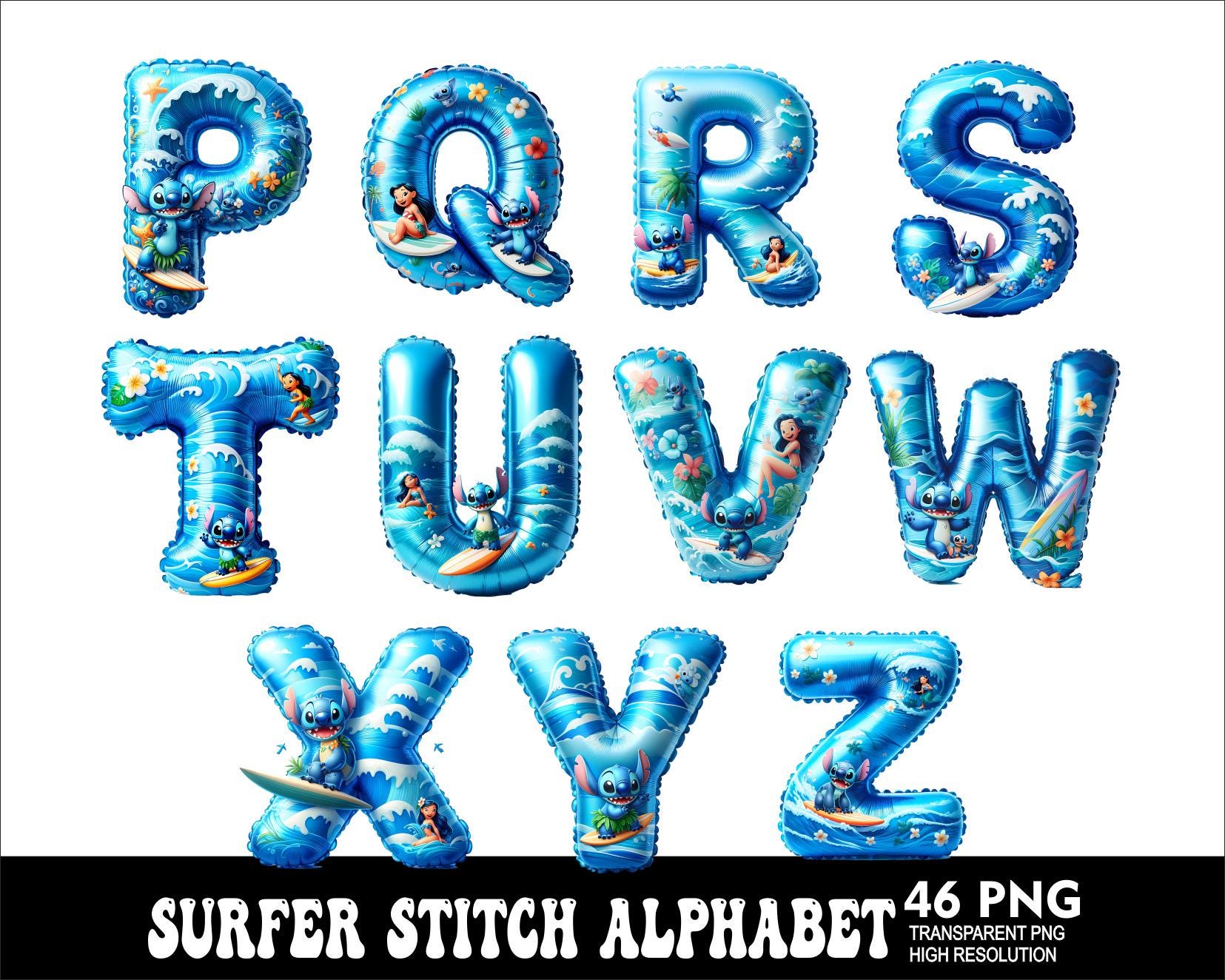 Surfer Stitch Alphabet PNG Letters Design Surfing Stitch Letters Png ...