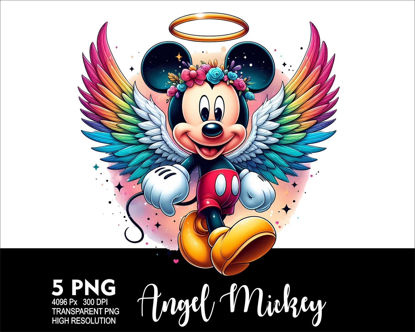 Angel Mickey Wings 5 PNG Mouse Design for Sublimation Png 300DPI High ...