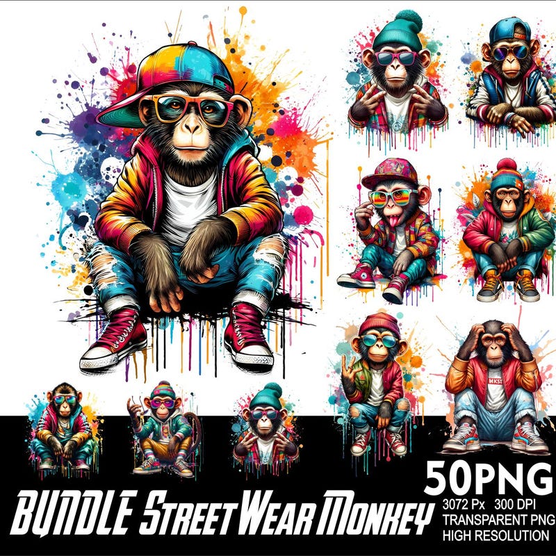 Funny Clipart Monkeys - Etsy UK