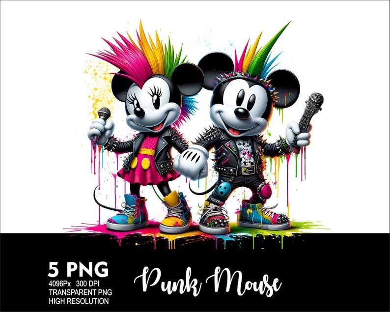 Punk Mickey and Minnie 5 PNG Design for Sublimation Png 300DPI High ...